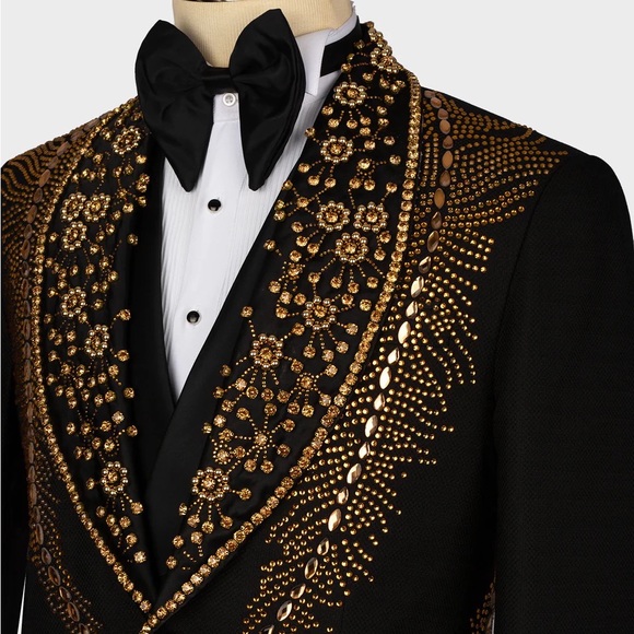 Suits & Blazers | Mens Gold Stone Embroidered Tuxedo | Poshmark